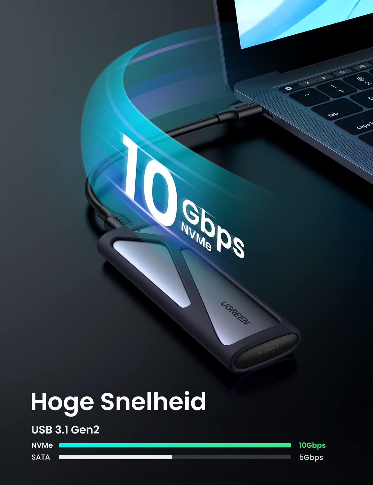 UGREEN M.2 NVMe PCIE SSD Behuizing USB C 3.1 Gen 2 10Gbps UASP, M Key en M&B Key NVME M.2 ...