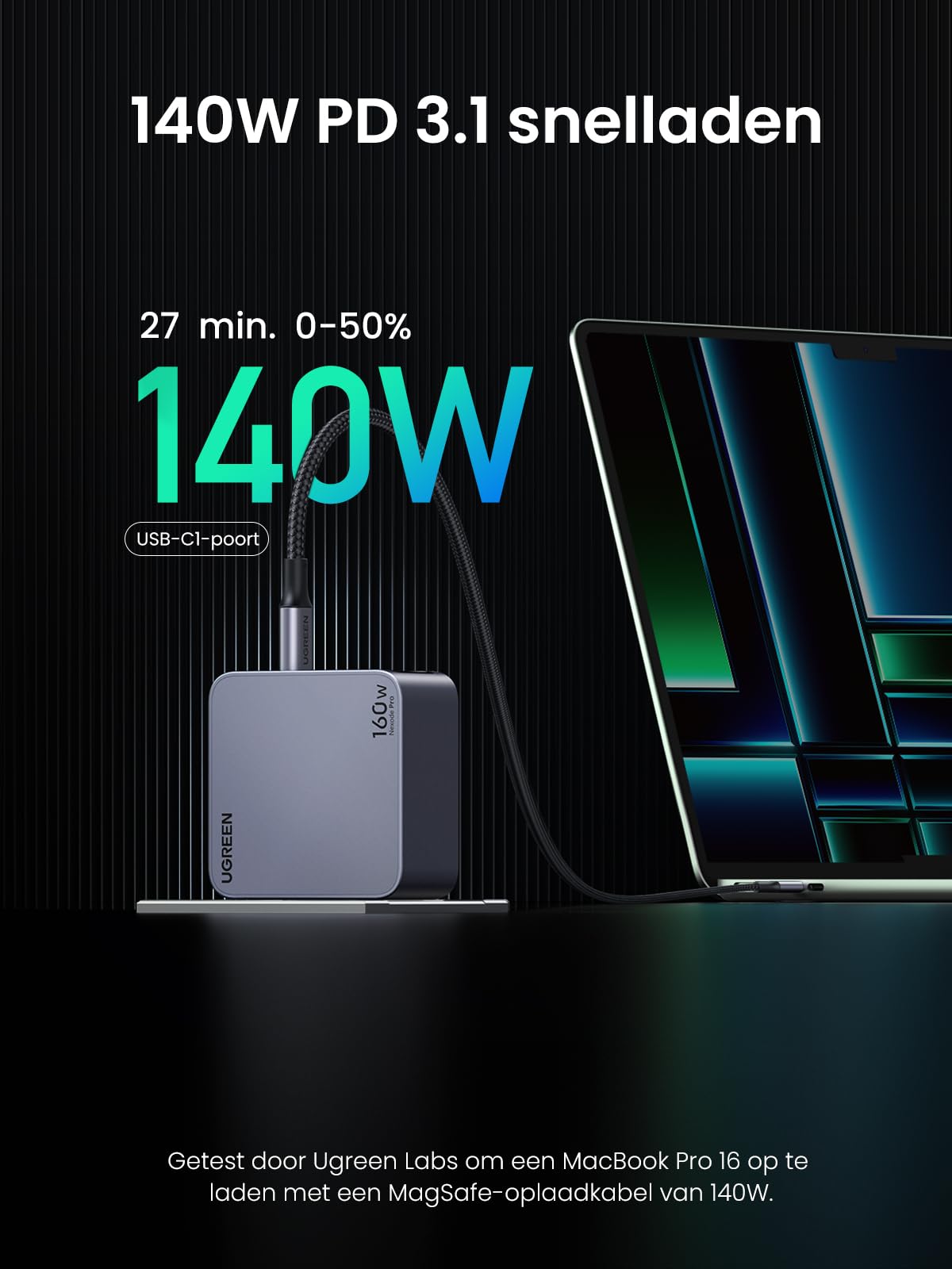 UGREEN Nexode Pro 160W Oplader 4-Port USB C GaN Snellader | UGREEN NL