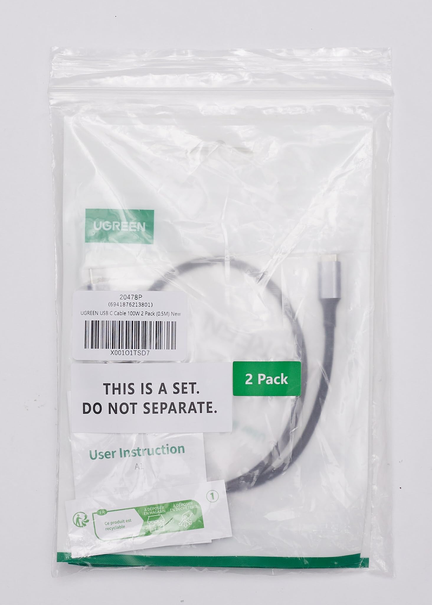 UGREEN 100W USB C naar USB C kabel 2pcs PD3.0 PPS USB-C oplaadkabel 5A ...