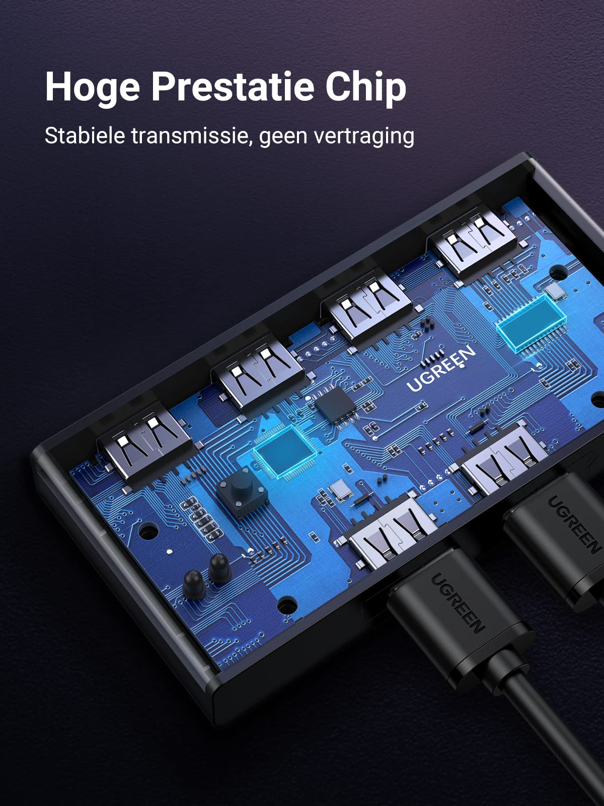UGREEN 4 Poorten USB 3.0 Share USB Switch voor 2 PC's, 2 in 4 out Switch met 2 USB 3.0 Kabels ...