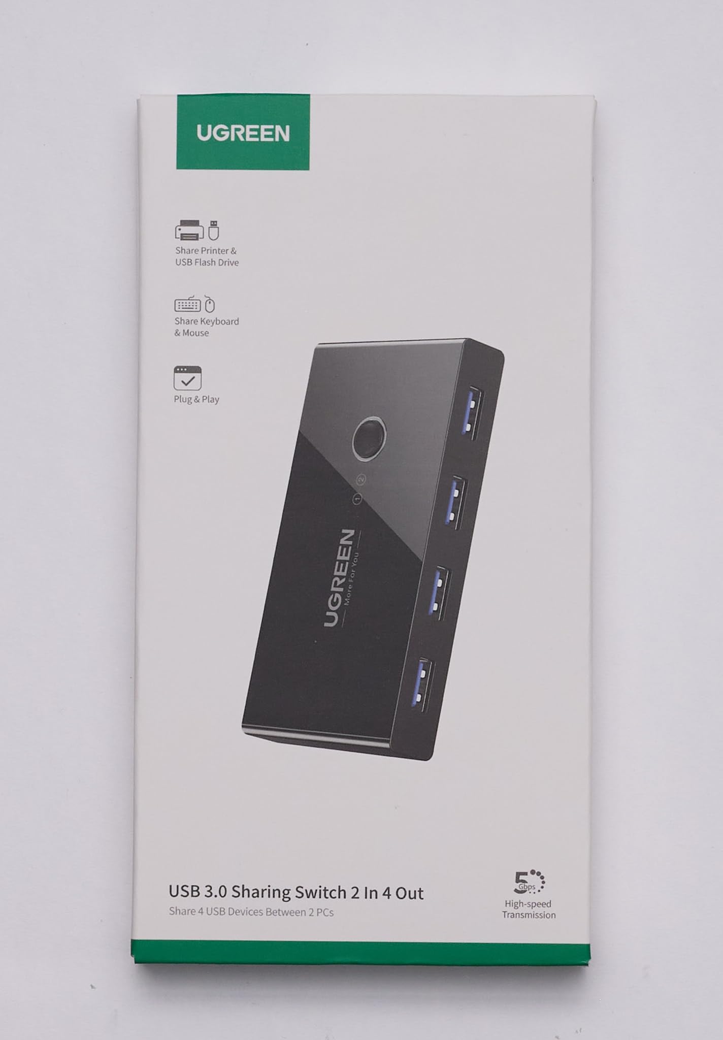 UGREEN 4 Poorten USB 3.0 Share USB Switch voor 2 PC's, 2 in 4 out ...