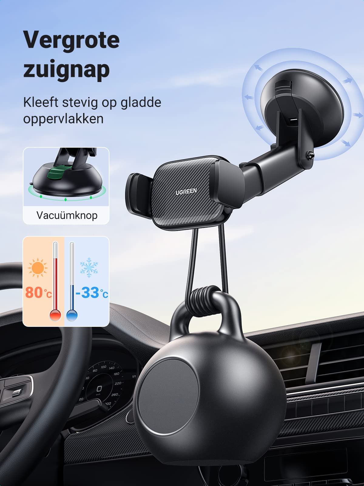 UGREEN Auto Telefoonhouder Zuignap 360?? Draaibare 2 in 1 Universele ...