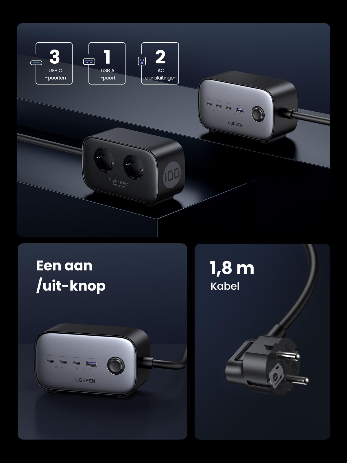 UGREEN DigiNest Pro 100W USB C GaN Oplader | UGREEN NL