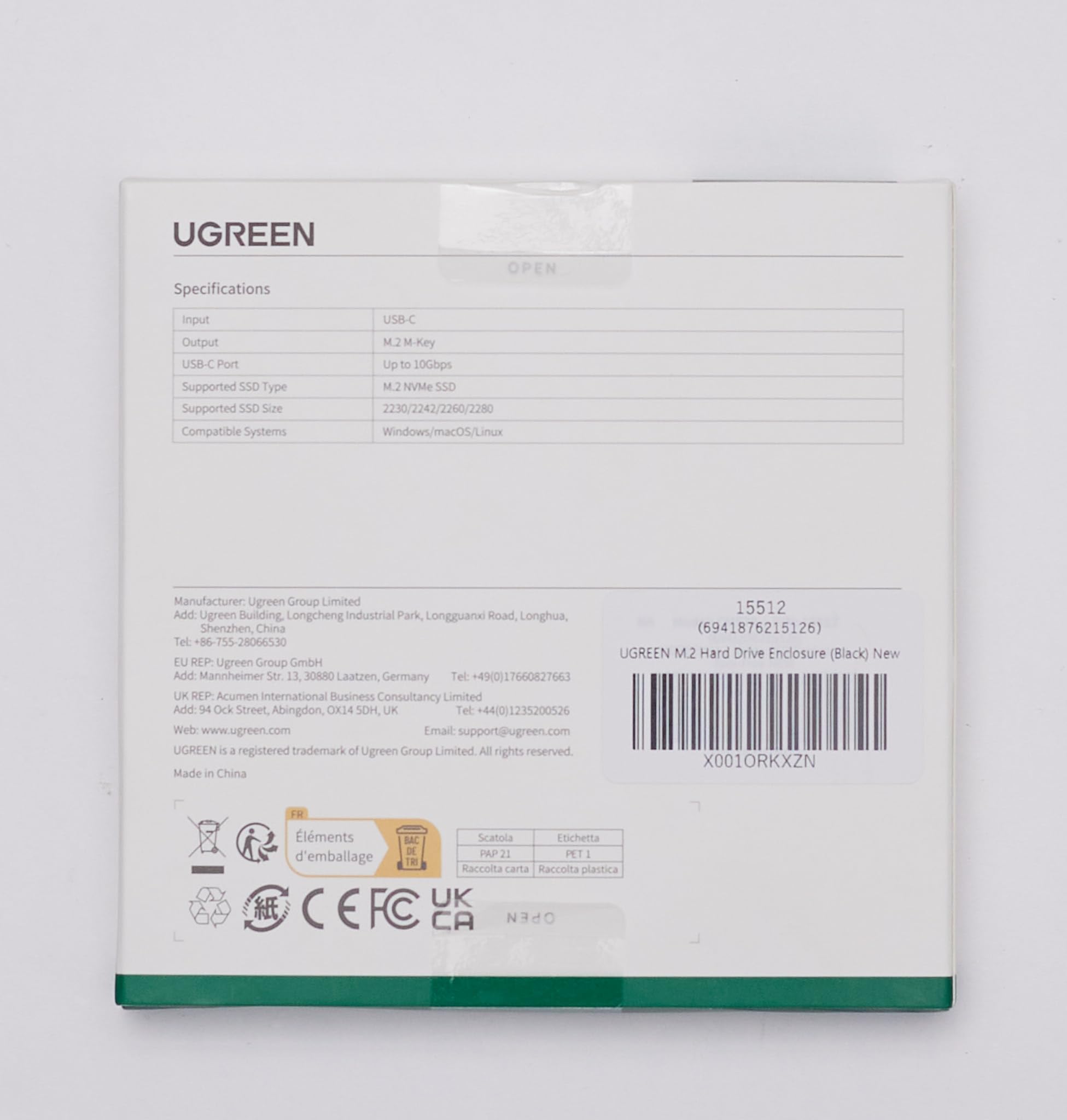 UGREEN M.2 Adapter NVMe SSD Harde Schijf Behuizing USB C 3.2 Gen 2 10Gbps UASP NVMe M.2 2230 ...