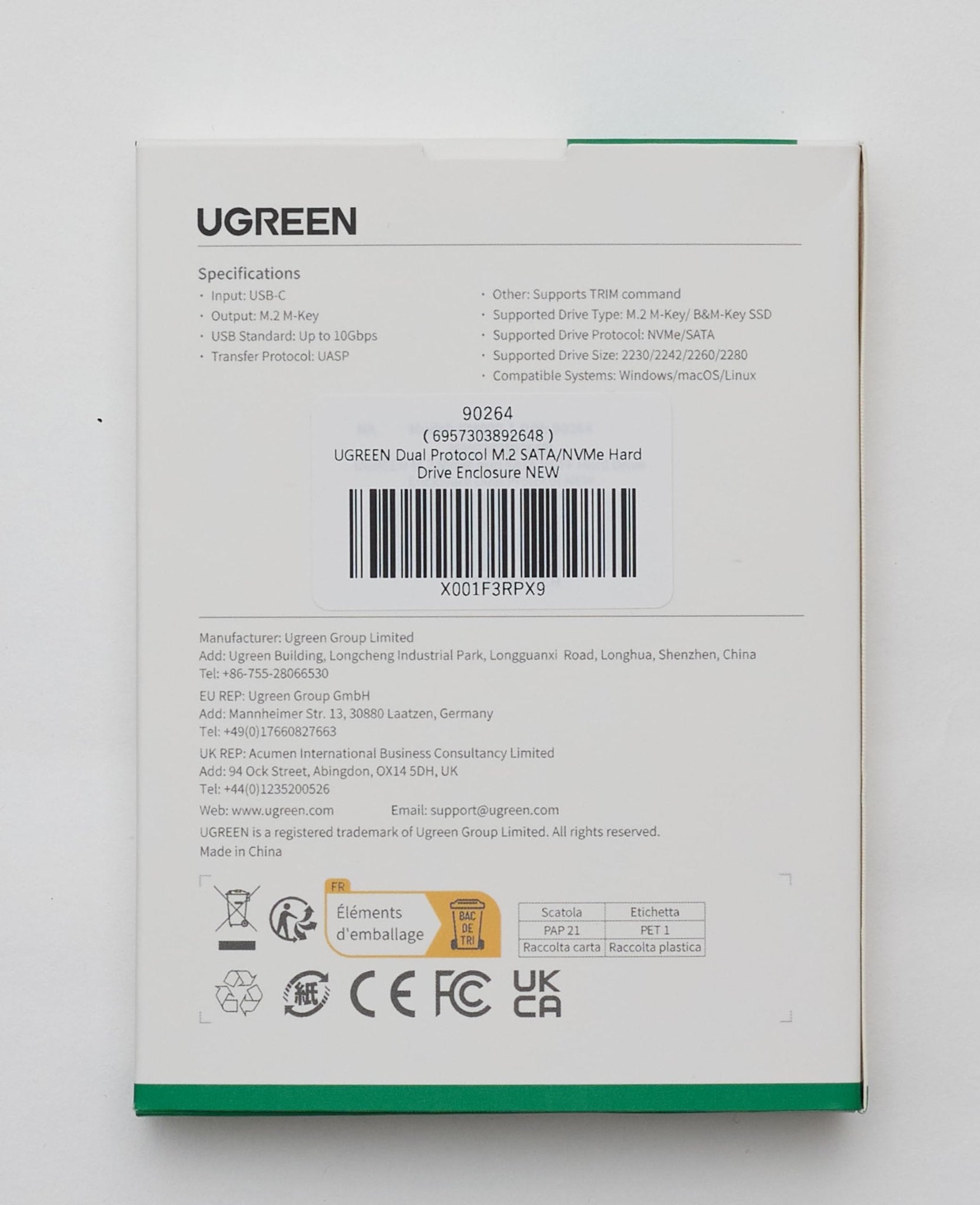 UGREEN M.2 NVME NGFF SSD Behuizing USB 3.2 10Gbps Gen 2 Aluminium M.2 Adapter voor NVMe SSD en ...