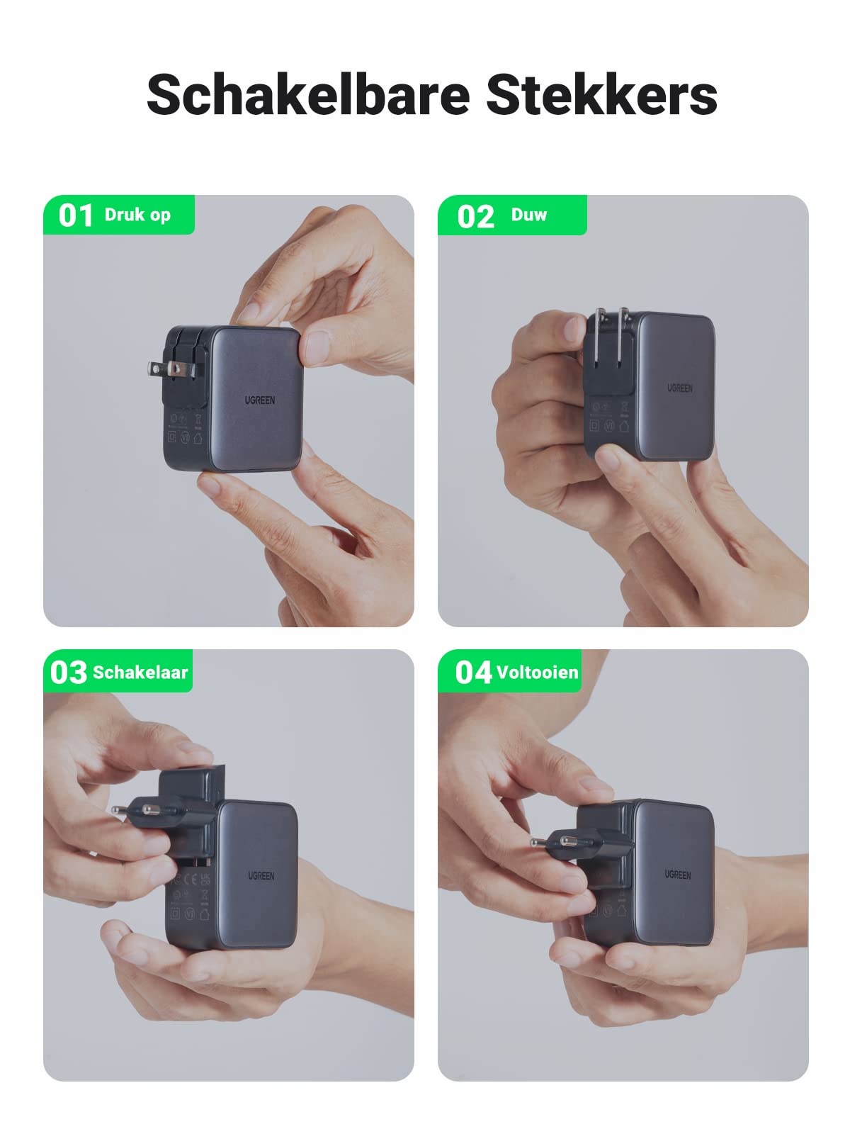 UGREEN Nexode 65W USB C GaN Oplader met 3 poorten met EU/US/UK Stekker ...