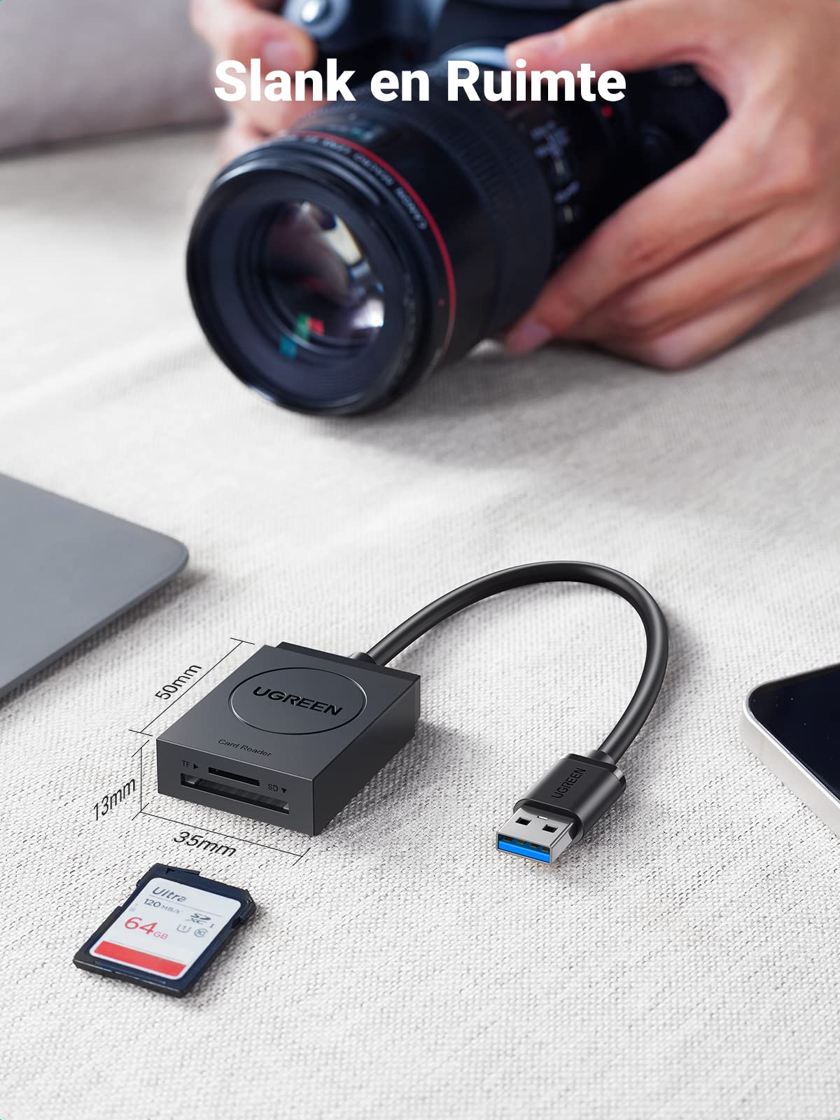 UGREEN USB 3.0 SD/TF Kaartlezer 2 Kaartsleuven USB Kaartlezer Adapter ...